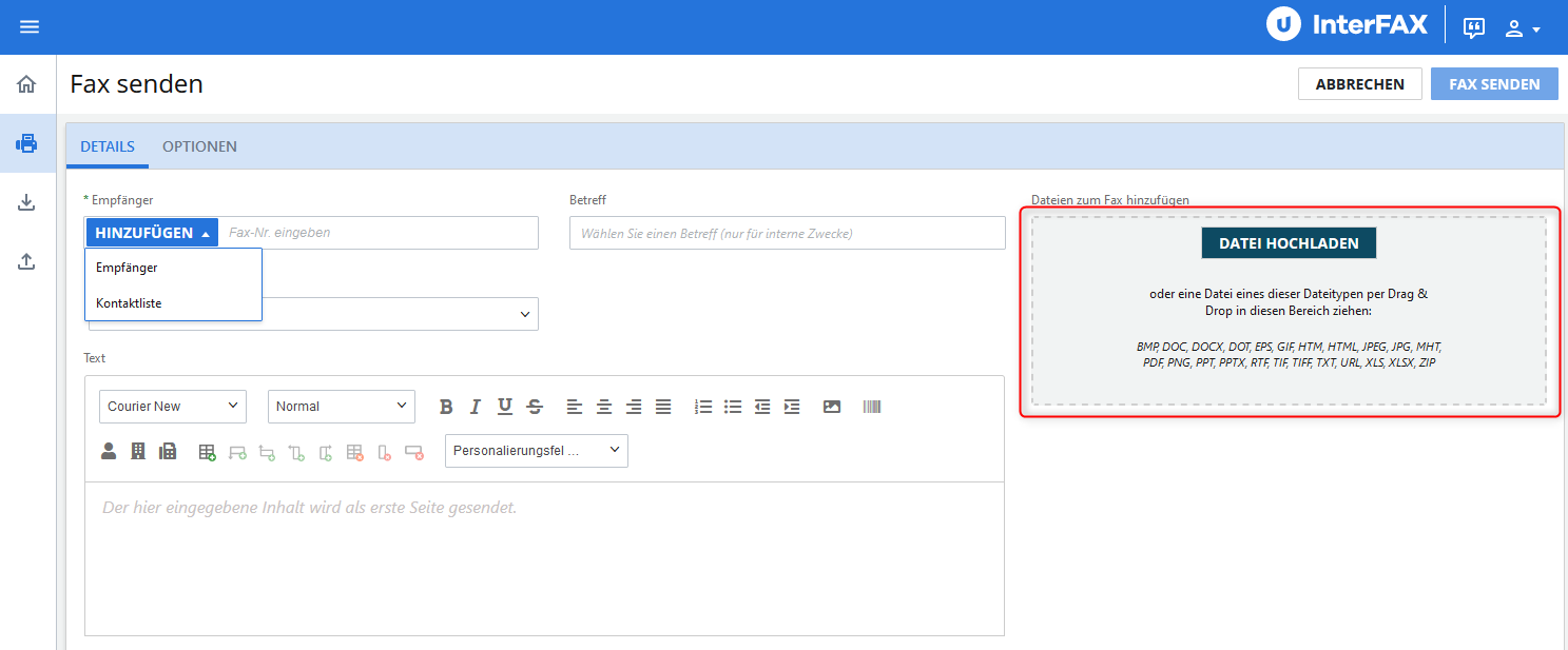 Internet-Fax | Erste Schritte | Faxe vom PC versenden